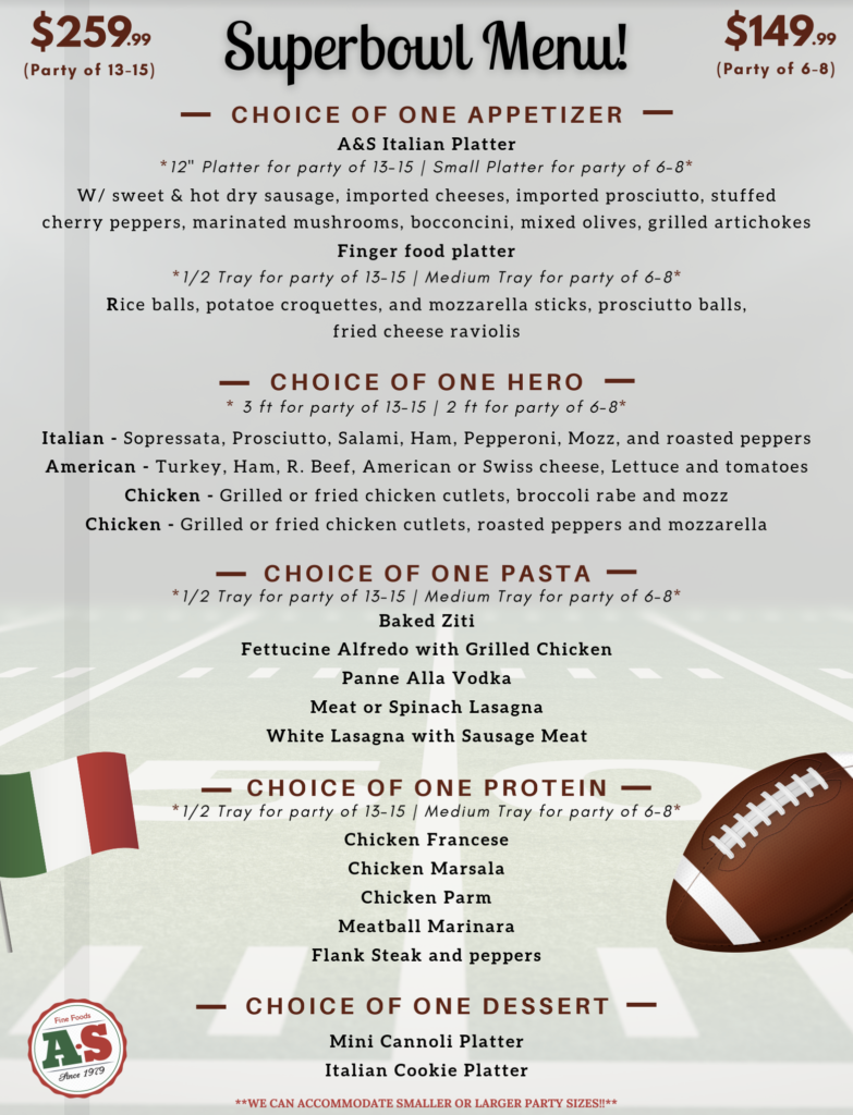 Football Menu & Packages - A&S Fine Foods – Huntington, New York