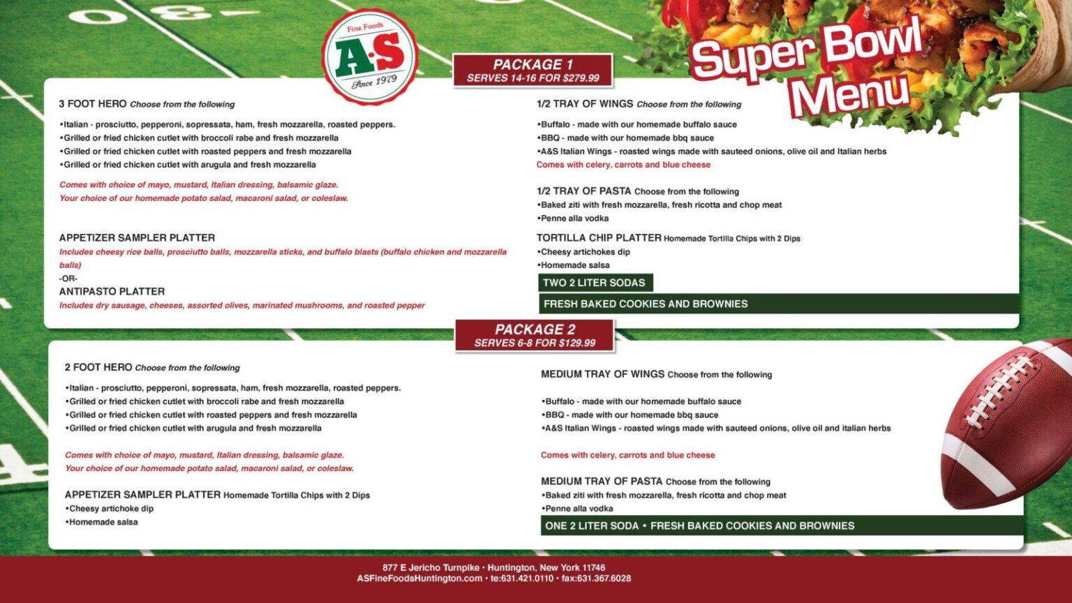 Football Menu & Packages - A&S Fine Foods – Huntington, New York